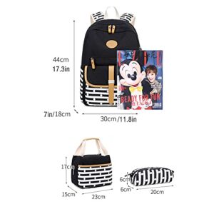 Kids School Bag for Girls Backpacks with Lunch Bag Causal Canvas Bookbag for Teen