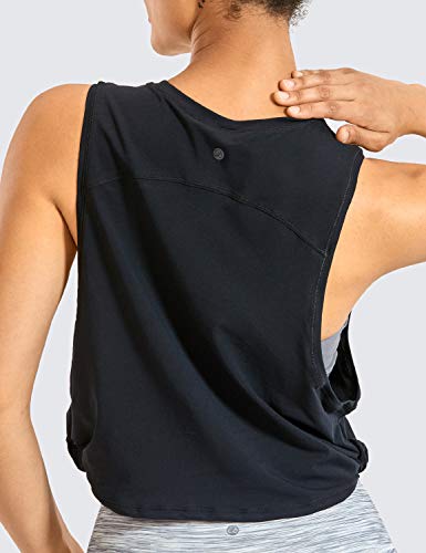 CRZ YOGA Pima Cotton Cropped Tank Tops for Women - Sleeveless Sports Shirts Athletic Yoga Running Gym Workout Crop Tops Deep Armhole-Black Small