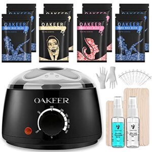 oakeer waxing kit hair removal women men wax warmer hair removal at home with 6 bags wax beans body waxing for eyebrows nose cheeks arms bikinis (family kit)