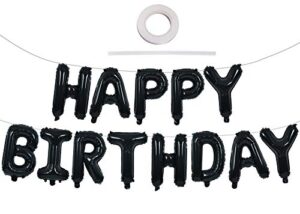 toniful black happy birthday balloons banner 16 inch mylar foil letters birthday sign banner bunting reusable for girls boys kids & adults birthday decorations and halloween party supplies