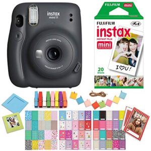 fujifilm instax mini 11 charcoal gray instant camera with twin pak instant film, ritz gear frame stickers and ritz gear hanging frames