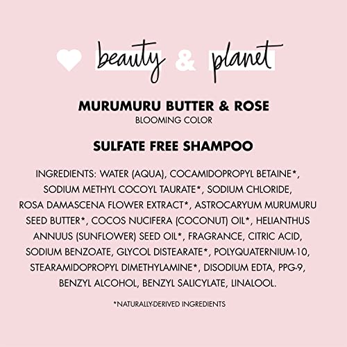 Love Beauty and Planet Blooming Color Sulfate-Free Shampoo Murumuru Butter & Rose, for Color Treated Hair Vegan, Paraben-free, Silicone-free, Cruelty-free 32.3 oz