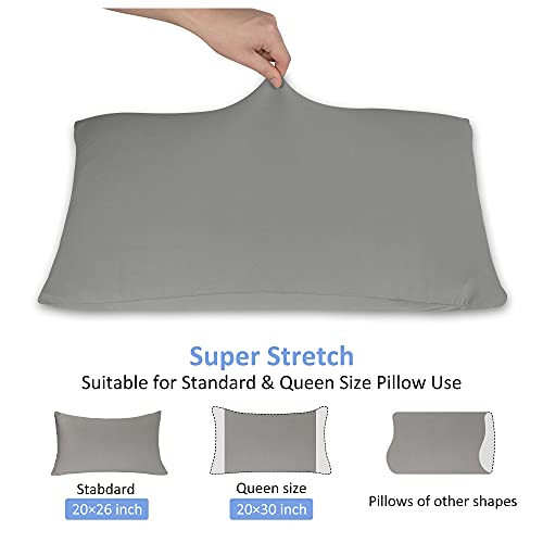 Jersey Knit Pillow Cases Standard/Queen Set of 2 - Grey Pillowcases with Ultra Soft T-Shirt Like Microfiber Blend - Envelope Closure & Suitable for Queen/Standard Pillows, Light Gray