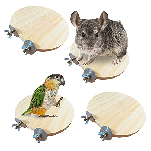 Hamiledyi 4 Pcs Natural Wood Hamster Stand Platform Rat Activity Playground Chinchilla Cage Accessories with Stainless Steel Washers for Bird, Parrot, Mouse, Gerbil and Dwarf