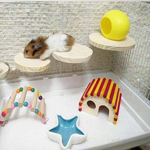 Hamiledyi 4 Pcs Natural Wood Hamster Stand Platform Rat Activity Playground Chinchilla Cage Accessories with Stainless Steel Washers for Bird, Parrot, Mouse, Gerbil and Dwarf