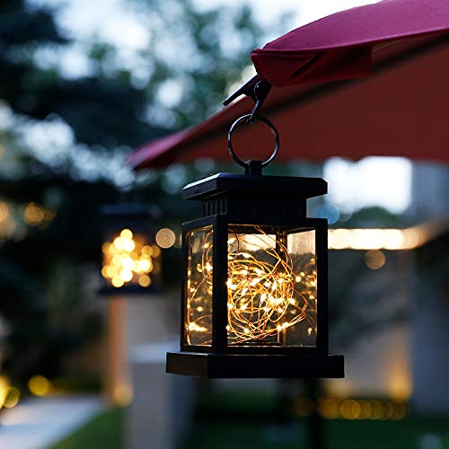 Lxcom Lighting Solar Lantern Lights Outdoor Solar Hanging Lights 2 Pack 30 LEDs Warm Hanging Solar Lights Solar Powered Waterproof Landscape Lanterns LED Garden Lights for Garden Patio Deck Yard Decor