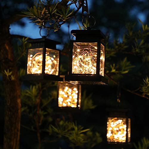 Lxcom Lighting Solar Lantern Lights Outdoor Solar Hanging Lights 2 Pack 30 LEDs Warm Hanging Solar Lights Solar Powered Waterproof Landscape Lanterns LED Garden Lights for Garden Patio Deck Yard Decor