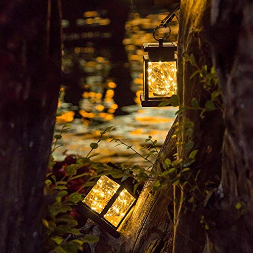 Lxcom Lighting Solar Lantern Lights Outdoor Solar Hanging Lights 2 Pack 30 LEDs Warm Hanging Solar Lights Solar Powered Waterproof Landscape Lanterns LED Garden Lights for Garden Patio Deck Yard Decor