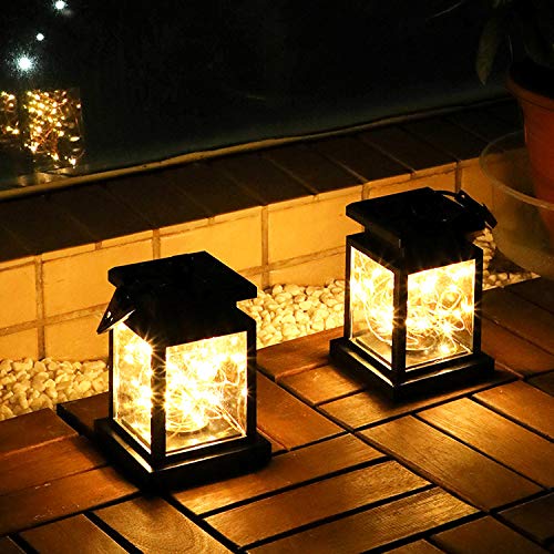 Lxcom Lighting Solar Lantern Lights Outdoor Solar Hanging Lights 2 Pack 30 LEDs Warm Hanging Solar Lights Solar Powered Waterproof Landscape Lanterns LED Garden Lights for Garden Patio Deck Yard Decor