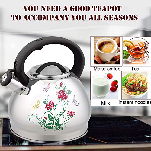 Tea Kettle for Stovetop Whistling Teakettle Tea Pot - 3L Food Grade 304 Stainless Steel Color Changing Stove Top Teapot with Cool Handle,Loud Whistle And Anti-Rust,Suitable for All Heat Sources (Rose)