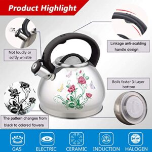 Tea Kettle for Stovetop Whistling Teakettle Tea Pot - 3L Food Grade 304 Stainless Steel Color Changing Stove Top Teapot with Cool Handle,Loud Whistle And Anti-Rust,Suitable for All Heat Sources (Rose)