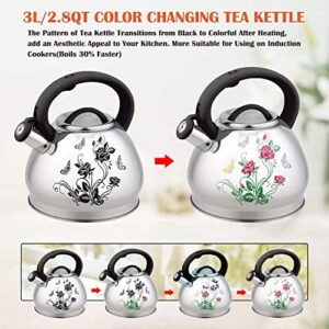 Tea Kettle for Stovetop Whistling Teakettle Tea Pot - 3L Food Grade 304 Stainless Steel Color Changing Stove Top Teapot with Cool Handle,Loud Whistle And Anti-Rust,Suitable for All Heat Sources (Rose)