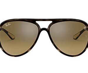 Ray-Ban RB4125M Scuderia Ferrari Collection Aviator Sunglasses, Havana/Brown Mirrored Gradient Grey, 57 mm