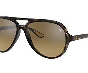 Ray-Ban RB4125M Scuderia Ferrari Collection Aviator Sunglasses, Havana/Brown Mirrored Gradient Grey, 57 mm