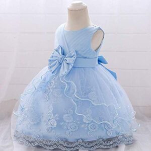 OBEEII Baptism Dresses Princess Wedding Special Occasion Baby Girl Christening Dress Blue 9-12 Months