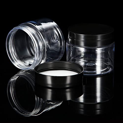 6 Pack Plastic Pot Jars Round Clear Leak Proof Plastic Container Jars with Lid for Travel Storage, Eye Shadow, Nails, Paint, Jewelry (2 oz, Black)