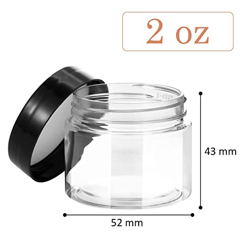 6 Pack Plastic Pot Jars Round Clear Leak Proof Plastic Container Jars with Lid for Travel Storage, Eye Shadow, Nails, Paint, Jewelry (2 oz, Black)