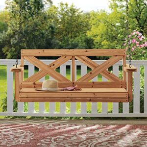 Backyard Discovery Durable Cedar Farmhouse Outdoor Porch Swing with Chain, Water Resistant, Porch, Patio, Two Person Seating, 600 Lb Weight Capacity, with 4.6 ft. Seat Width