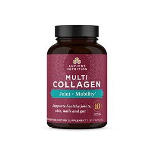 ancient nutrition collagen pills for joint support, multi collagen capsules 90 ct, joint + mobility, supports joints, skin & nails, exercise recovery, paleo and keto friendly, gluten free