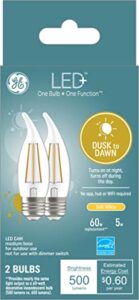 ge lighting led+ dusk to dawn led light bulbs with sunlight sensor, automatic on/off outdoor decorative light bulbs, soft white, medium base(2 pack)