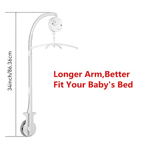 Urvoo 34 Inch Baby Crib Mobile Bed Bell Holder with Music Box,Adjustable Holder DIY Arm Bracket Nut Screw