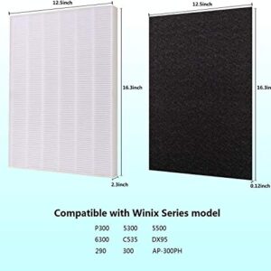 115115 Size 21 Filter A Compatible with Winix PlasmaWave Air Purifier C535, 5300, 5300-2, 6300, 6300-2, AM90, P300, True HEPA Filter with 4 Activated Carbon Filters