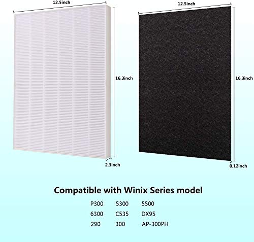 115115 Size 21 Filter A Compatible with Winix PlasmaWave Air Purifier C535, 5300, 5300-2, 6300, 6300-2, AM90, P300, True HEPA Filter with 4 Activated Carbon Filters