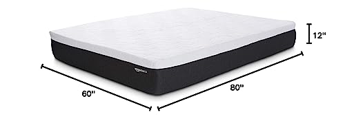 Amazon Basics Cooling Infused Gel Memory Foam Firm Support Latex-Feel Mattress, CertiPUR-US Certified, Queen Size, 12 inch, White/Dark Gray