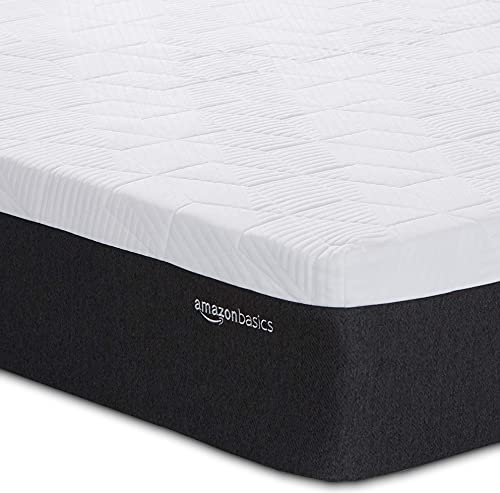 Amazon Basics Cooling Infused Gel Memory Foam Firm Support Latex-Feel Mattress, CertiPUR-US Certified, Queen Size, 12 inch, White/Dark Gray