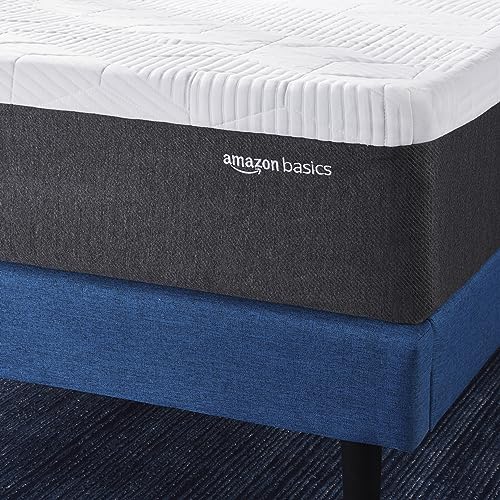 Amazon Basics Cooling Infused Gel Memory Foam Firm Support Latex-Feel Mattress, CertiPUR-US Certified, Queen Size, 12 inch, White/Dark Gray