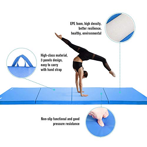 RitFit Upgraded Folding Exercise Mat, 2 Inch Thick Gymnastics Mat with Carrying Handles for Yoga, MMA, Stretching, Core Workouts and Home Gym Protective Flooring (Sky Blue(4' x 8'))