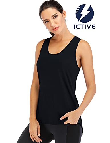 ICTIVE Women's Yoga Tank Top - Loose Fit, Backless, Sleeveless, Keyhole, Muscle, Racerback Gym, Black M