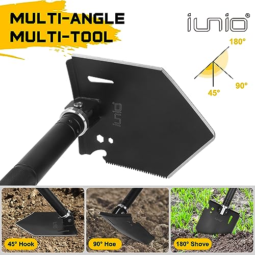 iunio Survival Shovel Multitool with Axe, Camping Shovel Hatchet, Tactical Shovel, Folding with Carrying Bag for Camping, Hiking, Backpacking, Entrenching, Car Emergency