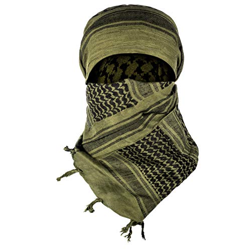 Texas Bushcraft Tactical Shemagh - Authentic Keffiyeh 100% Cotton for your Camping, Hiking and Backpacking Gear (Drab Green)