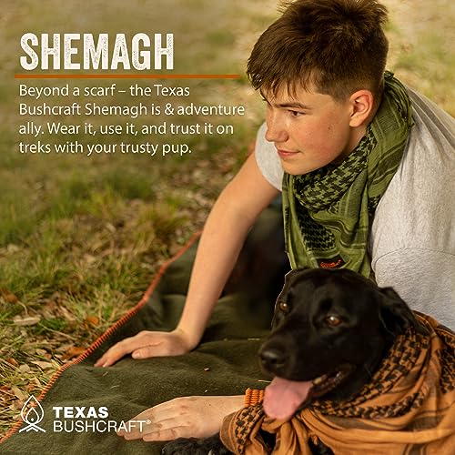 Texas Bushcraft Tactical Shemagh - Authentic Keffiyeh 100% Cotton for your Camping, Hiking and Backpacking Gear (Drab Green)