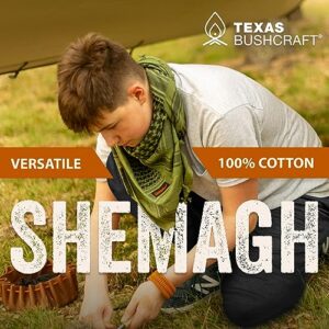 Texas Bushcraft Tactical Shemagh - Authentic Keffiyeh 100% Cotton for your Camping, Hiking and Backpacking Gear (Drab Green)