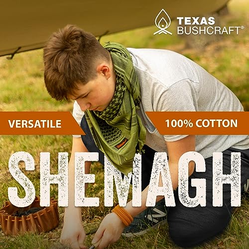 Texas Bushcraft Tactical Shemagh - Authentic Keffiyeh 100% Cotton for your Camping, Hiking and Backpacking Gear (Drab Green)