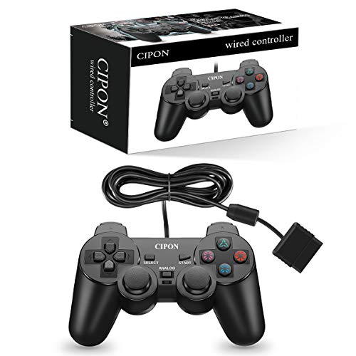 Cipon Wired Controller Compatible with PS-2 Console, Black Remote Gamepad with 2.2M Cable