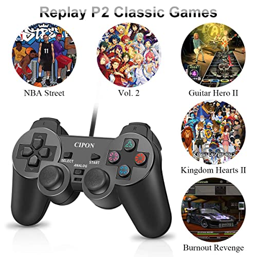 Cipon Wired Controller Compatible with PS-2 Console, Black Remote Gamepad with 2.2M Cable