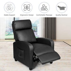 Giantex Recliner Chair, Massage Winback Single Sofa w/Side Pocket, PU Leather Recliner Sofa for Living Room, Modern Padded Seat Reclining Chair, Home Theater Seating Office for Adults (Black)