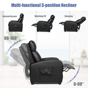 Giantex Recliner Chair, Massage Winback Single Sofa w/Side Pocket, PU Leather Recliner Sofa for Living Room, Modern Padded Seat Reclining Chair, Home Theater Seating Office for Adults (Black)