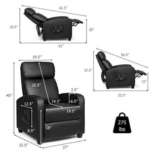 Giantex Recliner Chair, Massage Winback Single Sofa w/Side Pocket, PU Leather Recliner Sofa for Living Room, Modern Padded Seat Reclining Chair, Home Theater Seating Office for Adults (Black)