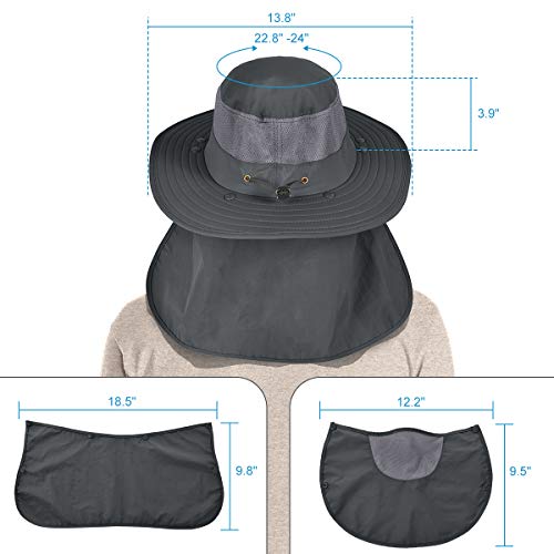 IYEBRAO Mens Outdoor Sun Hat with Face Neck Flap UV Protection for Fishing Hiking Garden (2 Pack-Dark Gray＆Light Gray)