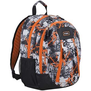 fuel active backpack, black/orange/urban grid print