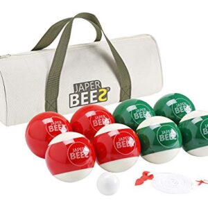 JAPER BEES Bocce Ball Set Solid Resin 90mm Outdoor Lawn Games for Family with 8 Balls 1 Pallino Measuring Rope Canvas Carrying Case