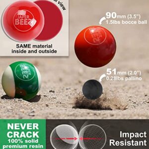 JAPER BEES Bocce Ball Set Solid Resin 90mm Outdoor Lawn Games for Family with 8 Balls 1 Pallino Measuring Rope Canvas Carrying Case