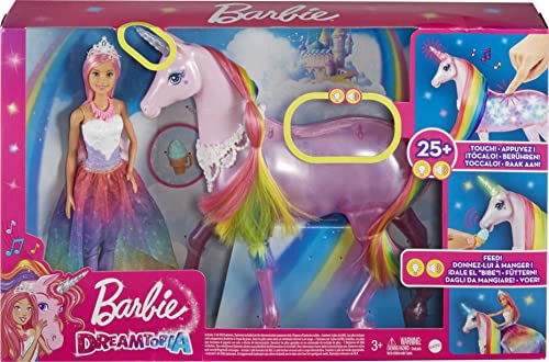 Barbie Dreamtopia Doll & Unicorn Set, Pink-Haired Fashion Doll & Magical Lights Unicorn Toy with Rainbow Mane, Lights & Sounds (Amazon Exclusive)