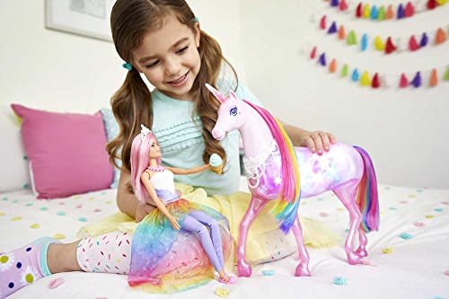 Barbie Dreamtopia Doll & Unicorn Set, Pink-Haired Fashion Doll & Magical Lights Unicorn Toy with Rainbow Mane, Lights & Sounds (Amazon Exclusive)