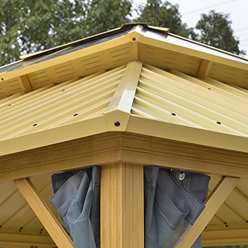 Outsunny 10' x 12' Hardtop Gazebo Canopy with Galvanized Steel Double Roof, Skylight Window, Aluminum Frame, Outdoor Permanent Pavilion with Netting, for Patio, Garden, Backyard, Yellow