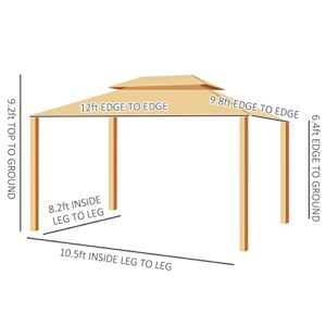 Outsunny 10' x 12' Hardtop Gazebo Canopy with Galvanized Steel Double Roof, Skylight Window, Aluminum Frame, Outdoor Permanent Pavilion with Netting, for Patio, Garden, Backyard, Yellow